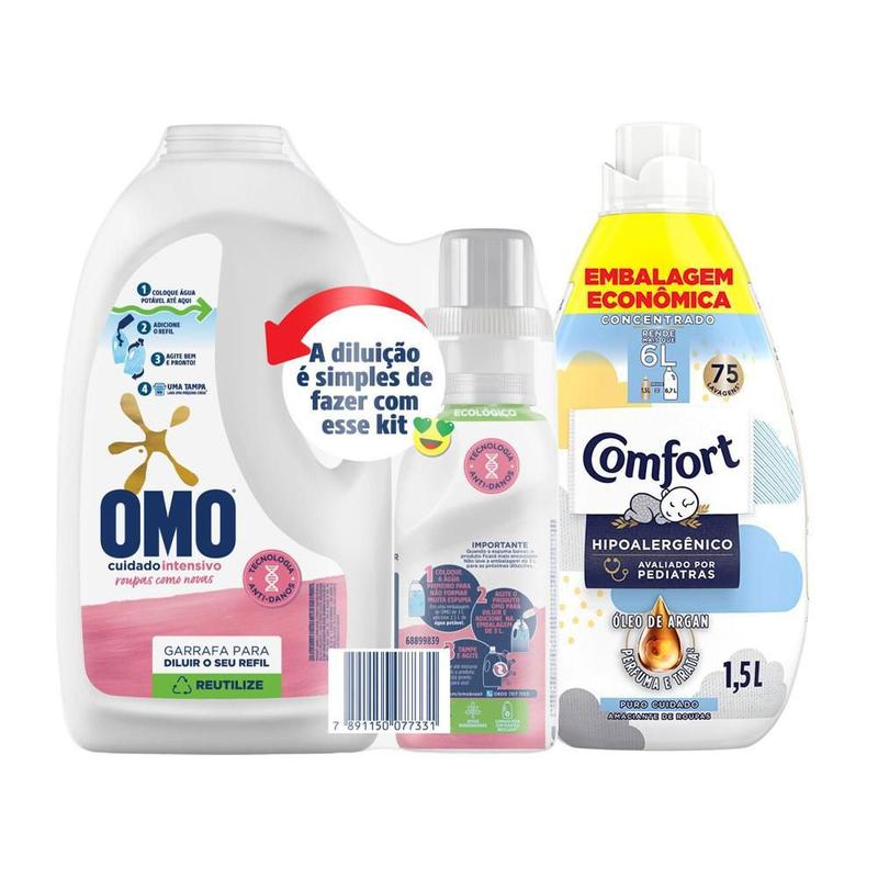 Kit Lava-Roupas s/Perf Omo Proteção Micelar 500ml + Amaciante ...