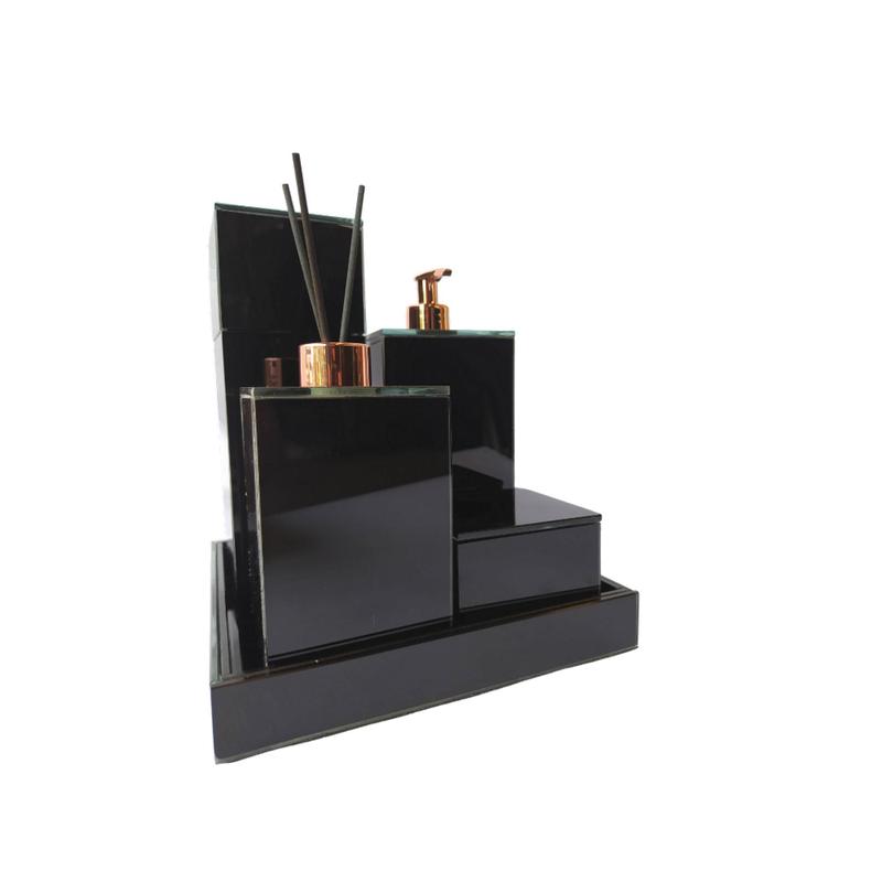 Kit Lavabo Banheiro 5 Peças em Vidro Preto Revestido com EVA Detalhes ...