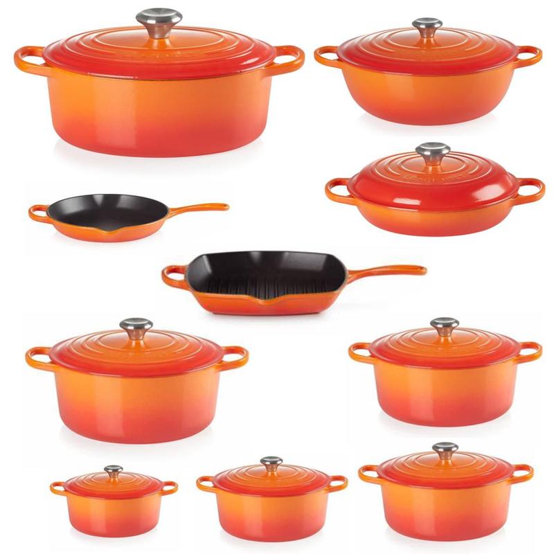 Kit le creuset panela marmita 26cm, skillet 23cm, grelha 26cm, buffet ...
