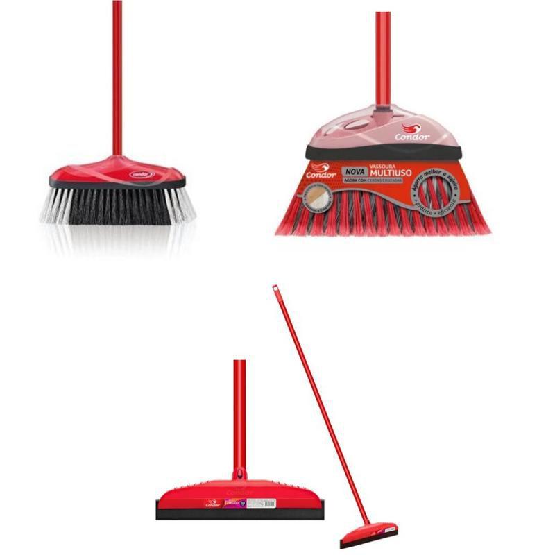 Kit limpeza 3 pçs vassoura rodo v-35 v-9 rodo 1124 com cabo - CMZ ...