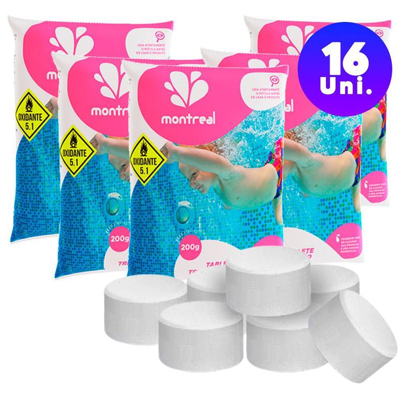 Kit Limpeza Piscina Montreal Pastilha De Cloro 200g 16 Und - Kit de ...