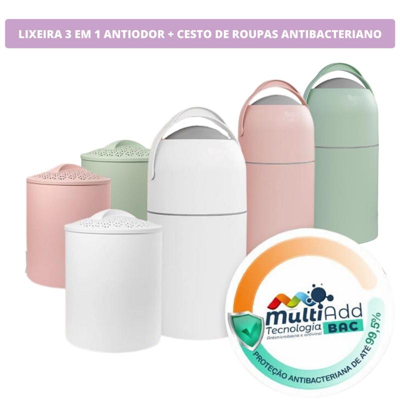 Kit Lixeira Mágica Antiodor + Cesto de Roupas Antibacteriano - Várias ...