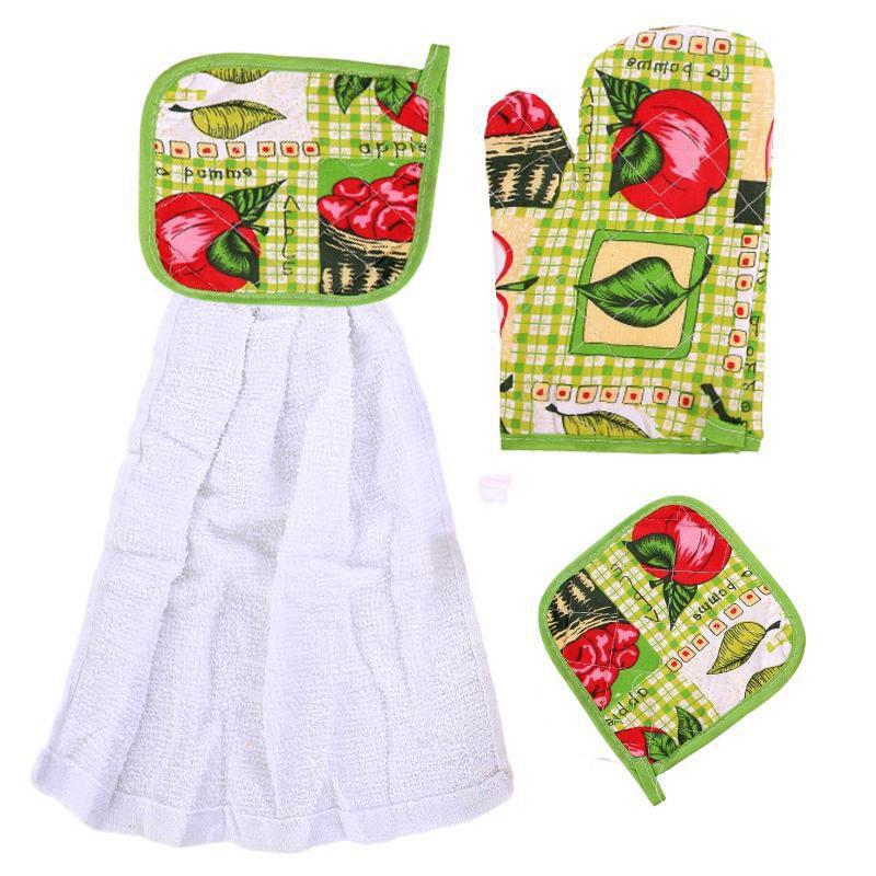 Kit Luva, Descanso De Panela E Pano - Borda Verde - Casita - Luvas para ...