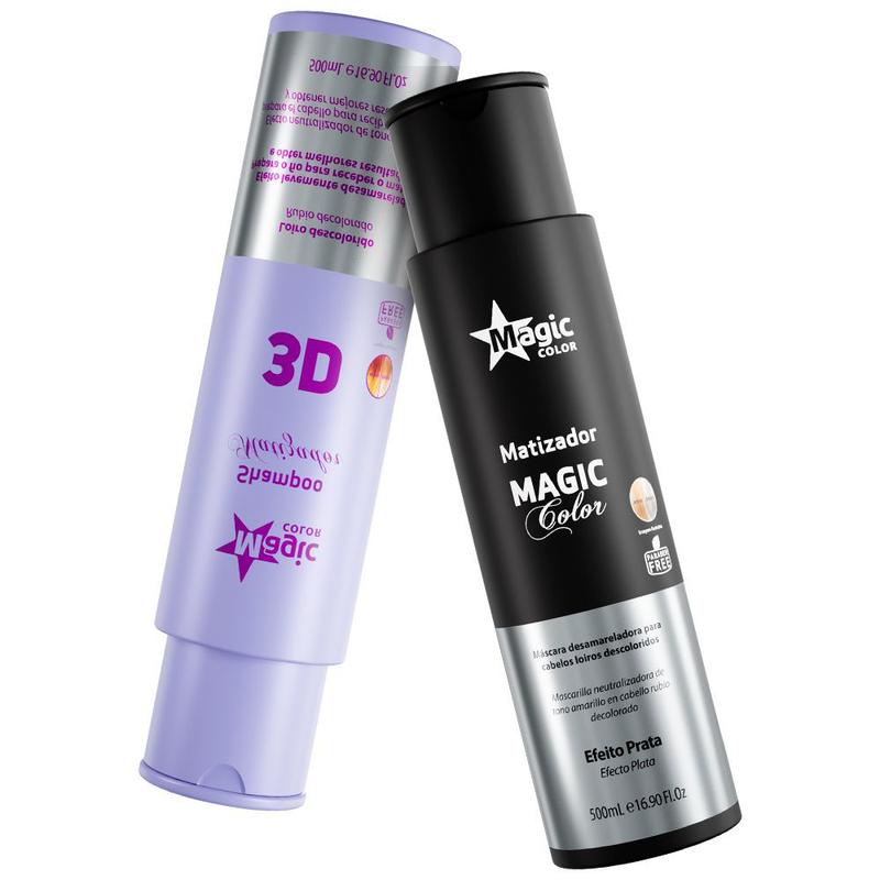 Kit Magic Color Shampoo 500ml + Matizador Efeito Prata 500ml - Material ...