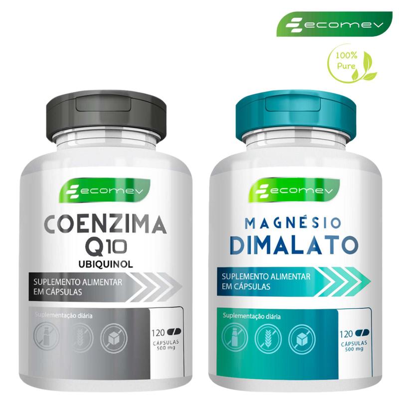 Kit Magnesio Dimalato + Coezima Q10 Ubiquinol 100% Puro 500mg 240Cáp Ecomev - Coenzima Q10 ...