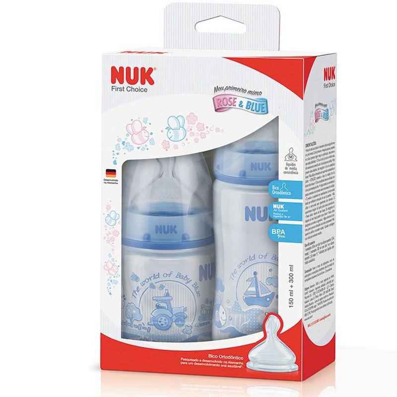 Kit Mamadeiras Nuk 150Ml E 300Ml First Choice Azul - Mamadeira - Magazine Luiza