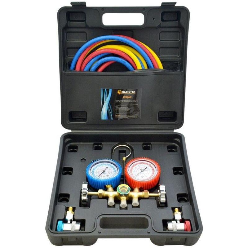 Kit Manifold R410 com Mangueiras 90CM e Maleta - Suryha - Manômetro ...