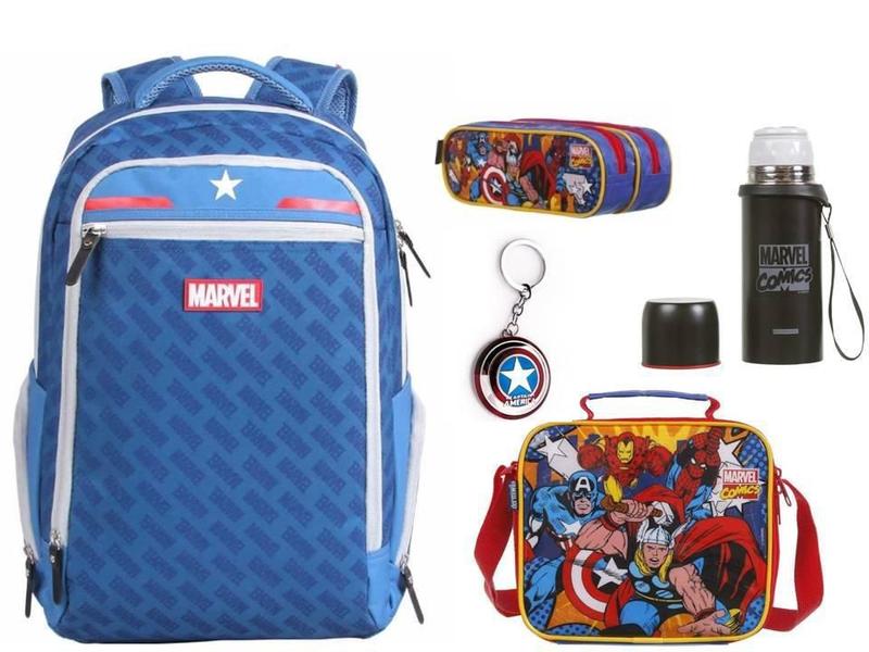 Kit Marvel Mochila + Lancheira + Estojo + Chaveiro + Garrafa - Dermiwil ...