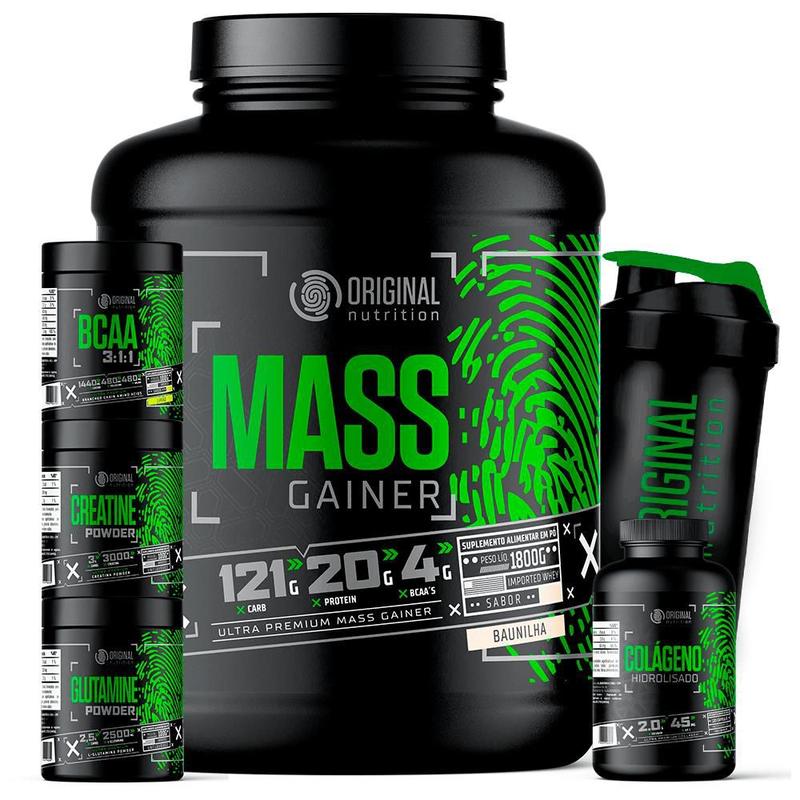 Kit Massa Hipercalórico MASS GAINER + BCAA + Creatina + Glutamina ...