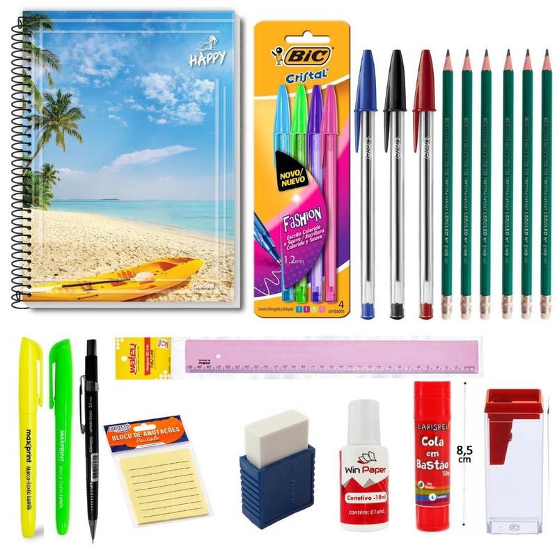Kit Material Escolar Caderno 96 Folhas Com 15 Intens - Credeal ...