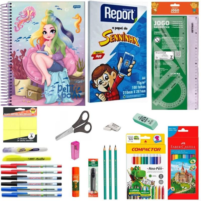 Kit Material Escolar Completo - 23 Itens Capa Petit Poá - IMP ...