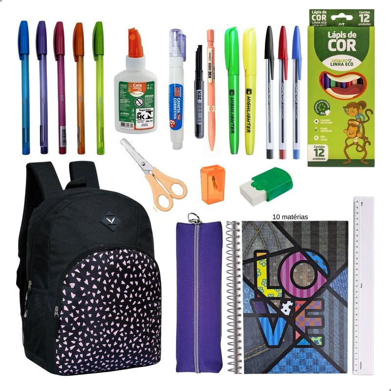 Kit Material Escolar Feminino Completo Mochila Caderno Estojo - Darujo ...