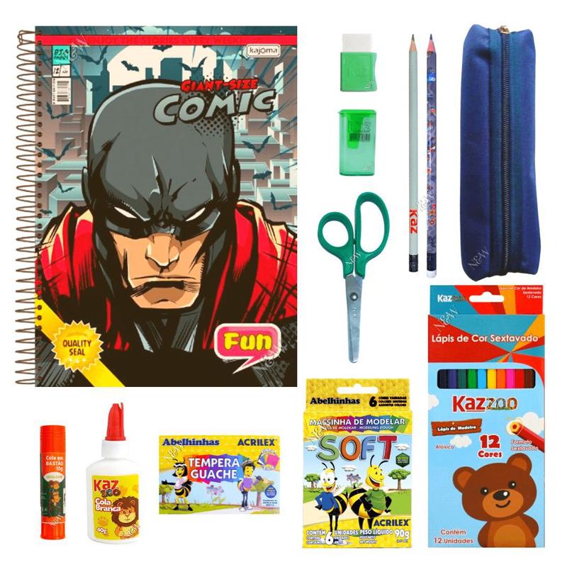 Kit Material Escolar Infantil 12 itens Caderno Universitário - N&W Kits ...