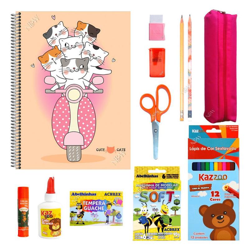 Kit Material Escolar Infantil 12 itens Caderno Universitário - N&W Kits ...