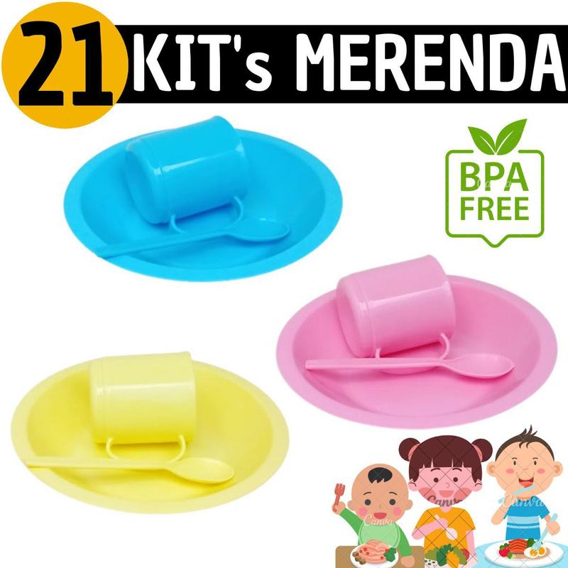 kit merenda atacado caneca prato colher reforçado colorido infantil ...