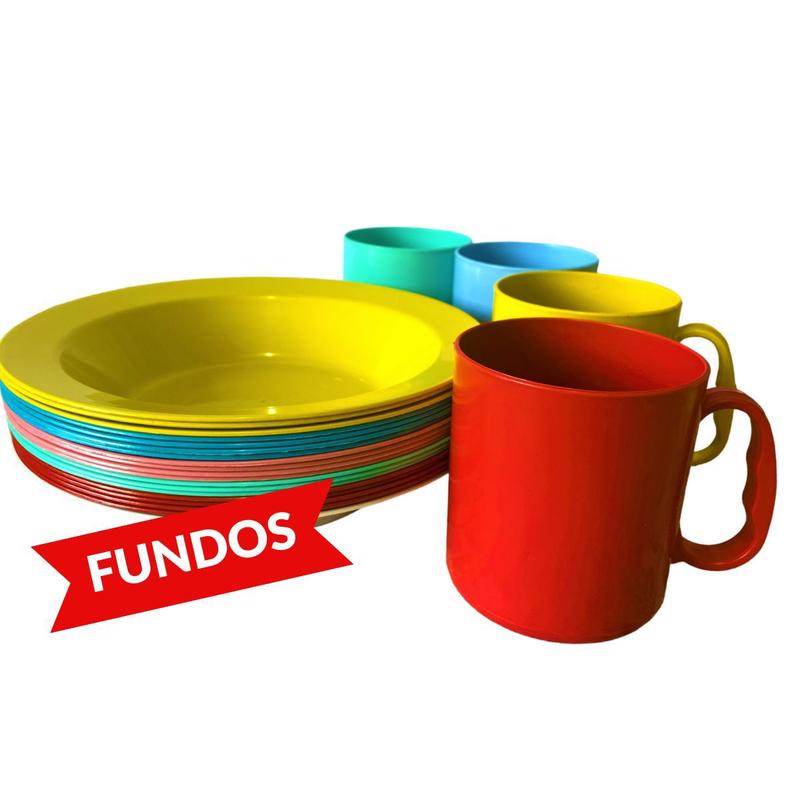 kit merenda plastico prato fundo copo grande colorido escola refeição ...