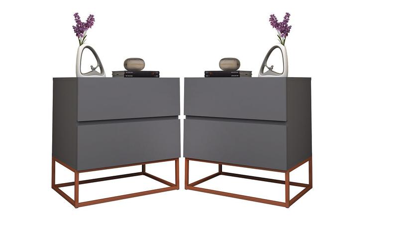 Kit Mesas de Cabeceira Eros Cinza com Base de Ferro Cobre P/ Quarto ...