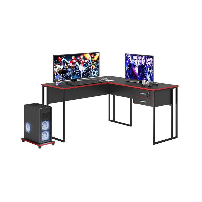 Kit Metalic Mesa Gamer em L com Gaveta home Office PR/VM - Pleno Móveis ...