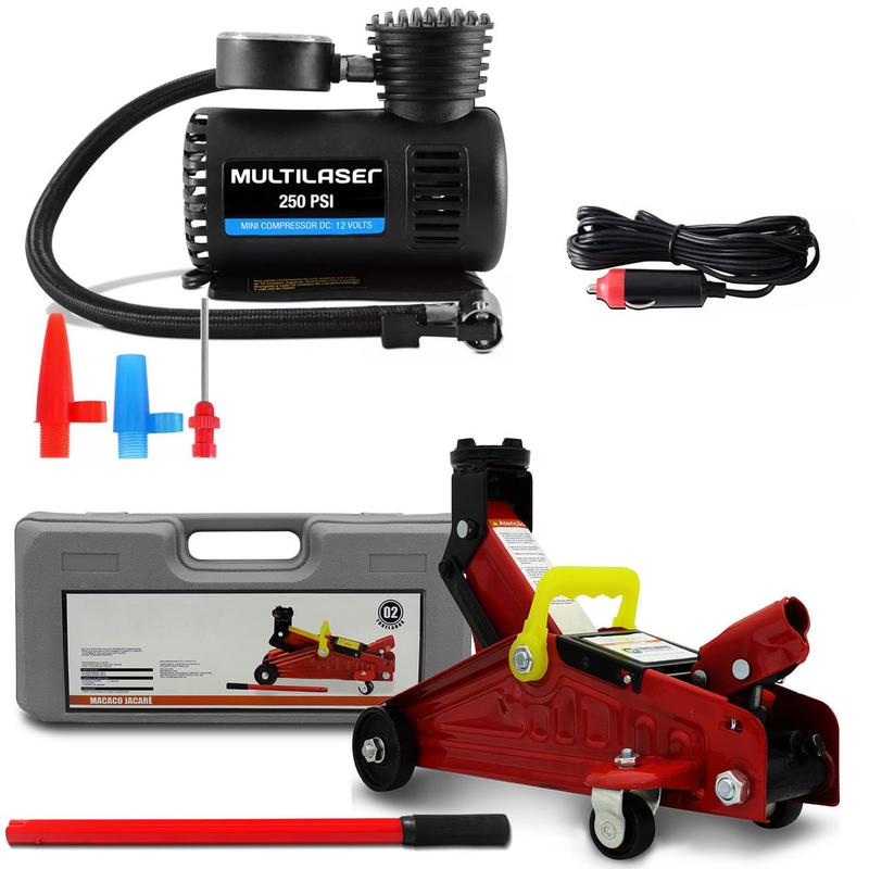 Kit Mini Compressor de Ar Compacto Portátil 12V e Mini Macaco Tipo ...