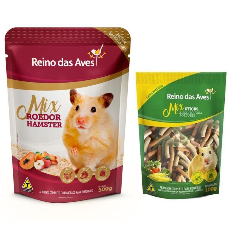 Kit Mix Roedor Hamster 500g + Sticks Biscoito Para Roedores 100g ...
