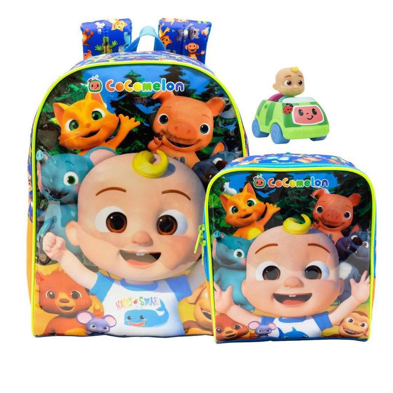 Kit Mochila de Costas Cocomelon 40cm + Lancheira + 1 Mini Veículo ...