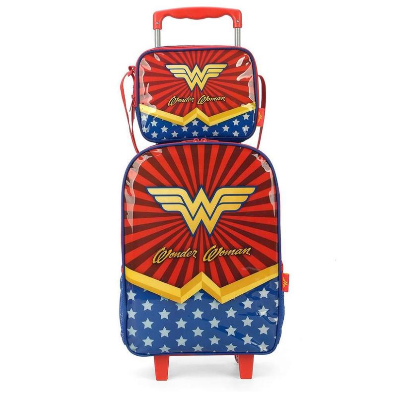 Kit Mochila de Rodinhas Lancheira Luxcel Wonder Woman Azul - Mochilas ...