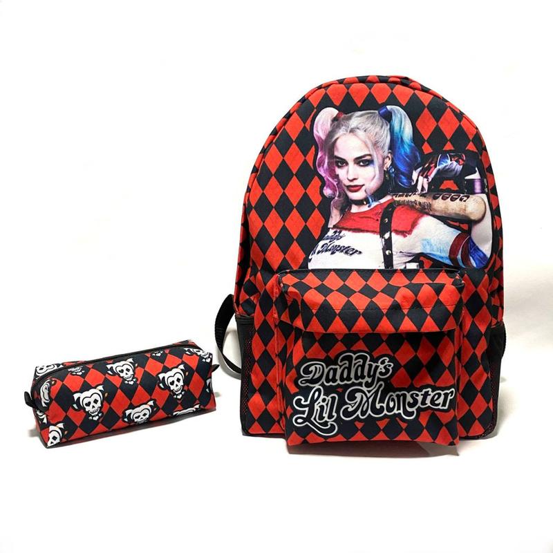 Kit mochila e estojo grande padrão escolar arlequina daddy's lil ...