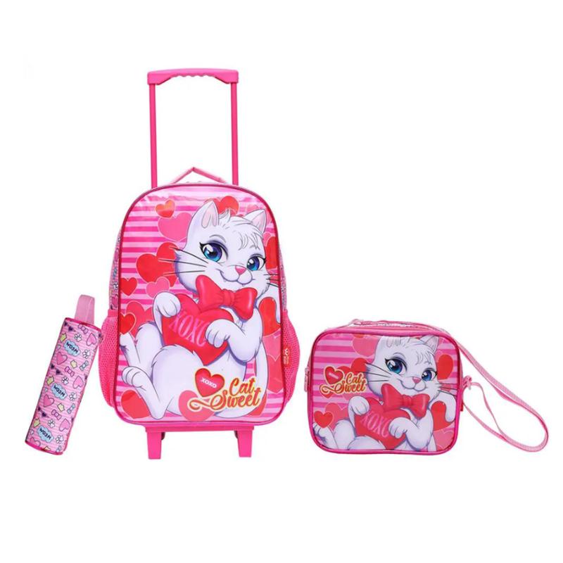 Kit Mochila Infantil Feminina Carrinho Lancheira e Estojo Standard Cat ...