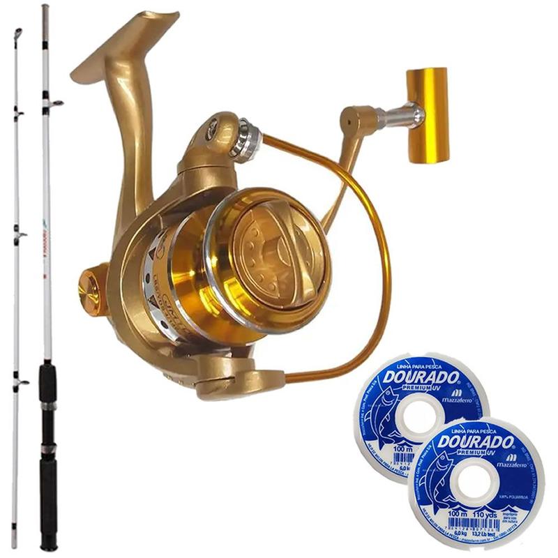 Kit Molinete JM 7000 5 Rolamentos Vara 1,80mts e 2 Linhas Monofilamento ...