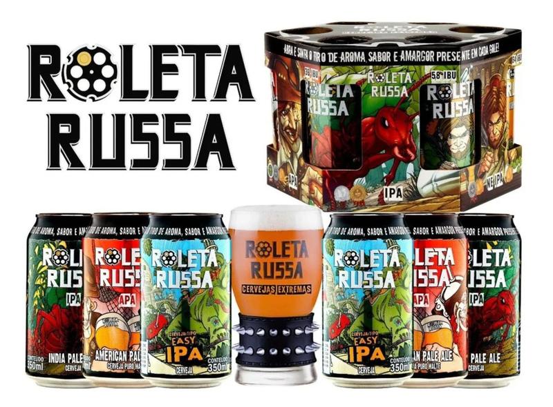 Kit (montado) roleta russa 6 latas 350ml + copo c/ pulseira preta - Kit ...