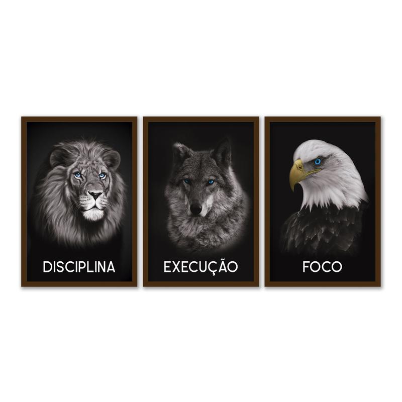 Kit Mosaico Conjunto 3 Quadros Disciplina Execução Foco Leão Lobo Águia ...
