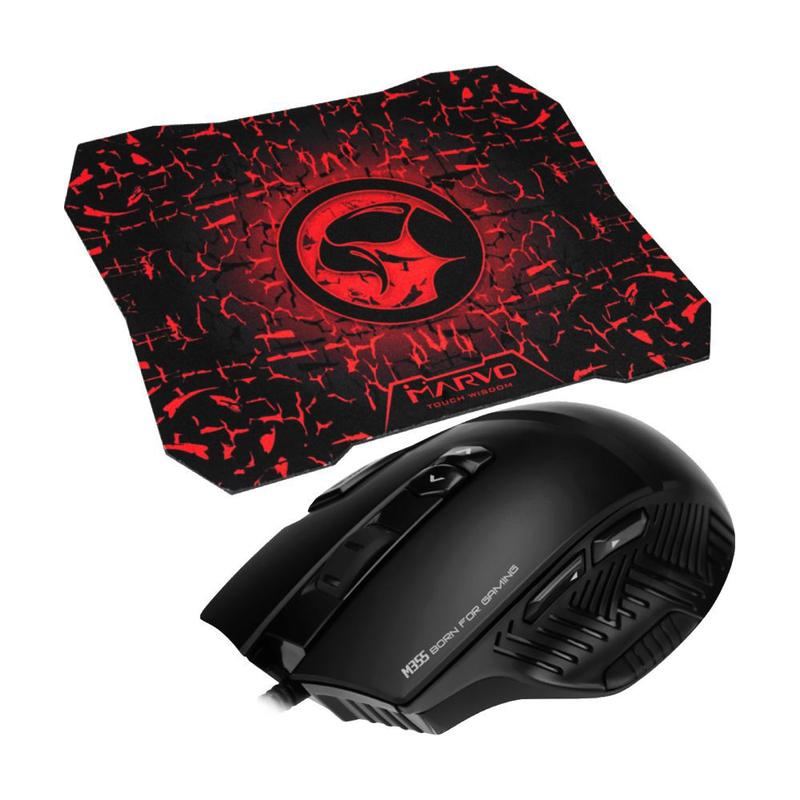 Kit Mouse e Mousepad Gamer Marvo M355+G1 6400 DPI com fio - Kit Mouse e ...