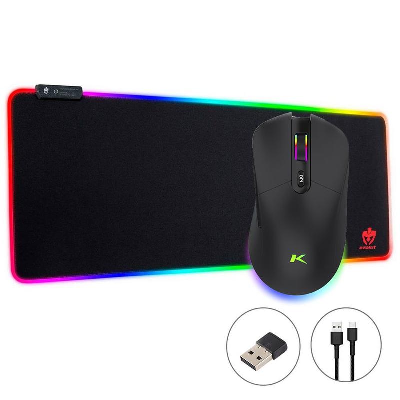 Kit Mouse Gamer Hibrido RGB Sem Fio Mousepad Grande Com Led - Ktrok ...
