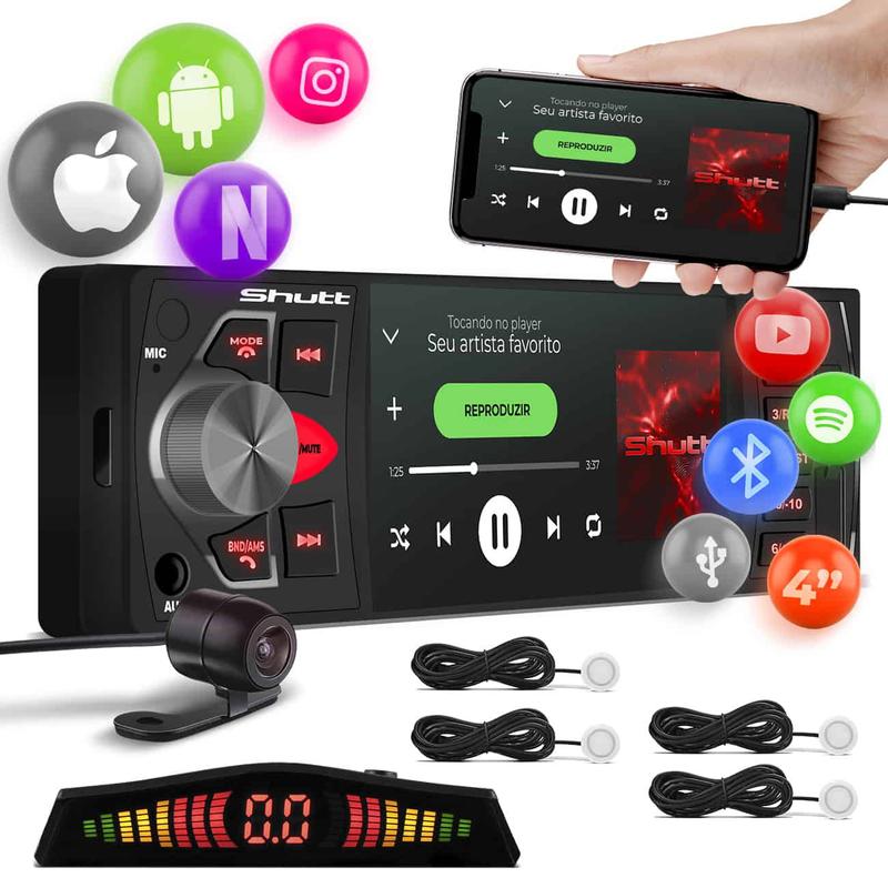 Kit MP5 Player Los Angeles Shutt 4 Pol Espelha Android IOS + Sensor de ...