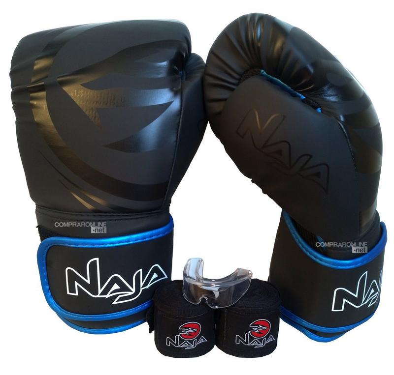 Kit Muay Thai Boxe Naja 16 Oz Luvas Bandagens Bucal Black Line - Kit ...