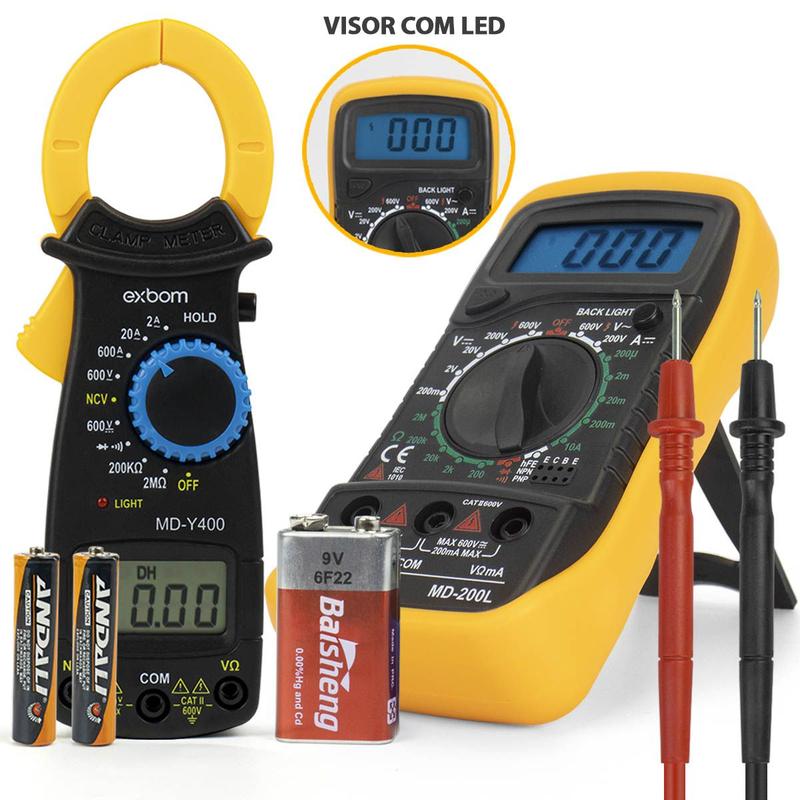 Kit Multímetro Digital Portátil Beep MD-200L E Alicate Amperímetro MD ...
