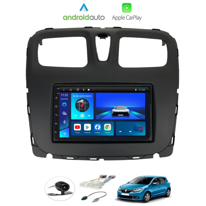 Kit Multimidia 2 Din Mp5 Android Logan 2014 a 2022 Sandero 2015 a 2022 Android Auto Apple ...