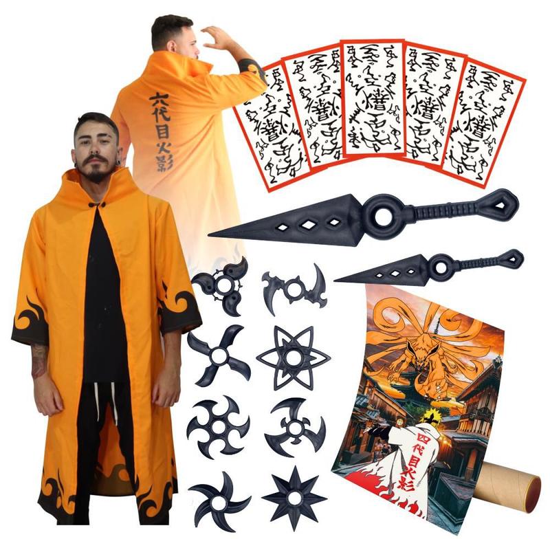 Kit Naruto C/ Manto Hokage + Kunai Ninja +Poster Minato Geek - Fantasia ...