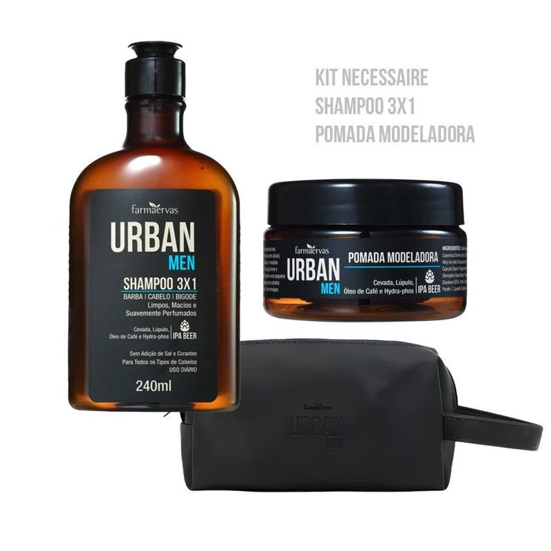 Kit Necessaire Masculina Shampoo e Pomada Cabelo Urban Men - FarmaErvas ...