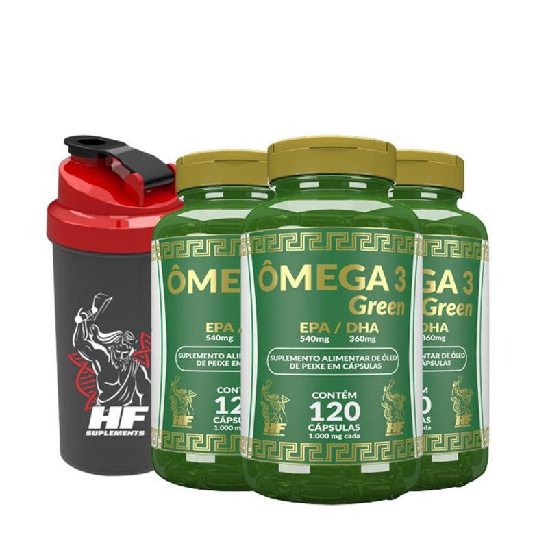 Kit Ômega 3 1000Mg Hf Suplements 3X 120 Caps + Coqueteleira - Kit de ...