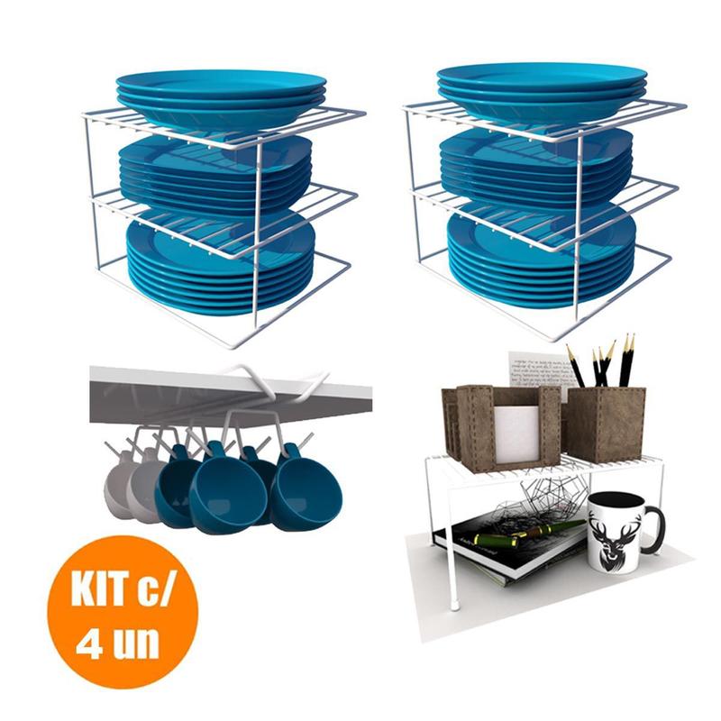 Kit Organizador Aramado Prateleira Xícara Prato Aço Luxo 4un - dicarlo ...