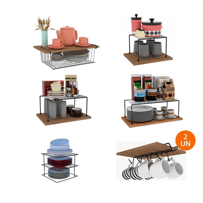 Kit Organizador Armário Cozinha Xícara Prato Cesto Aço 7 Un - Dicarlo ...