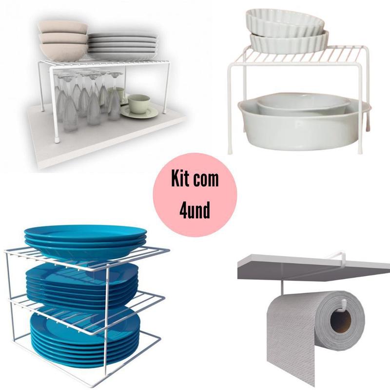 Kit Organizador de Armário Porta Pratos e Papel Toalha - DICARLO - Kit ...
