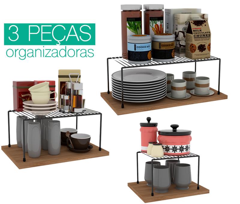 Kit organizador de armarios e cozinha 3pçs preto - DICARLO - Kit ...