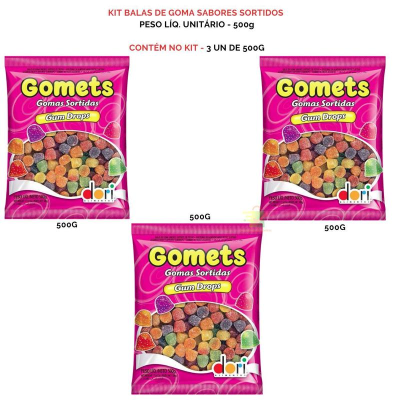 Kit Pacote De Balas De Goma Sabores Sortidos Gomets Dori Nfe - Balas ...