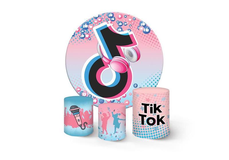 Kit Painel 1,50 Redondo + Trio Capa Cilindro Tik Tok Rosa - Sp Painel ...