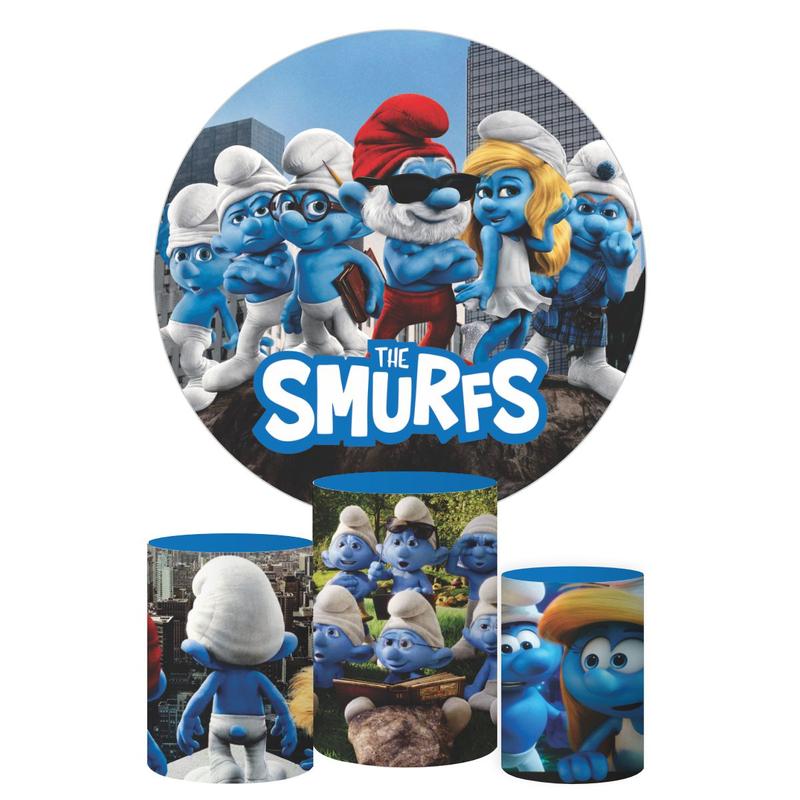 Kit Painel Redondo + Trio Capa Cilindro Smurfs Mod 01 - Decorando e ...