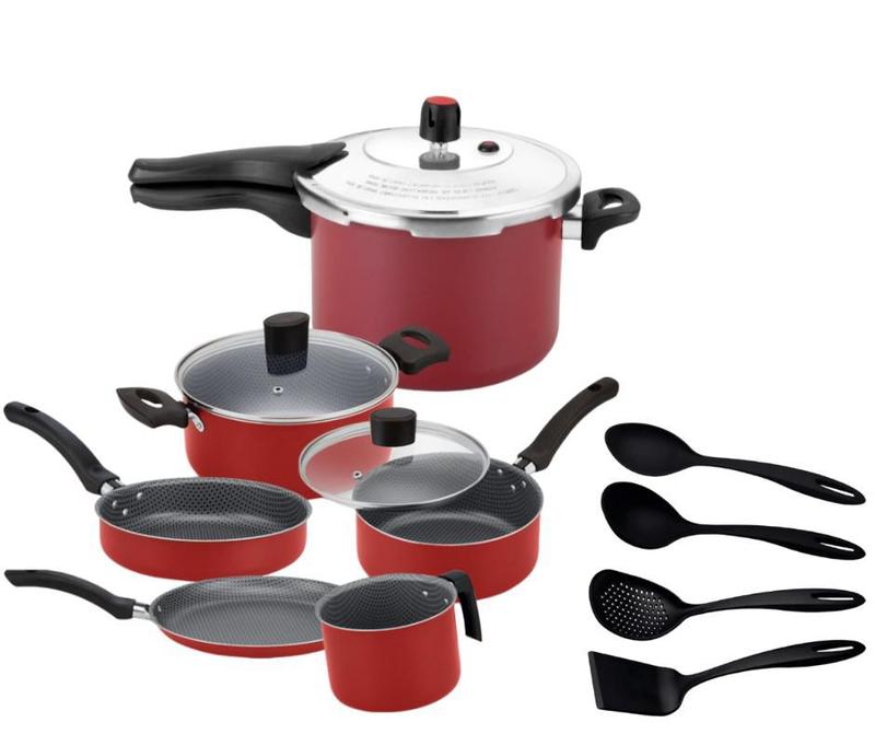 Kit Panelas Alegrete 10 Peças Vermelha Panela de Pressão - Jogo de ...