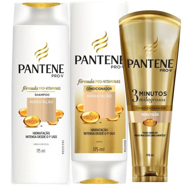 Kit Pantene Hidratação: 1 Shampoo 175ml + 1 Condicionador 175ml + 1 3 ...