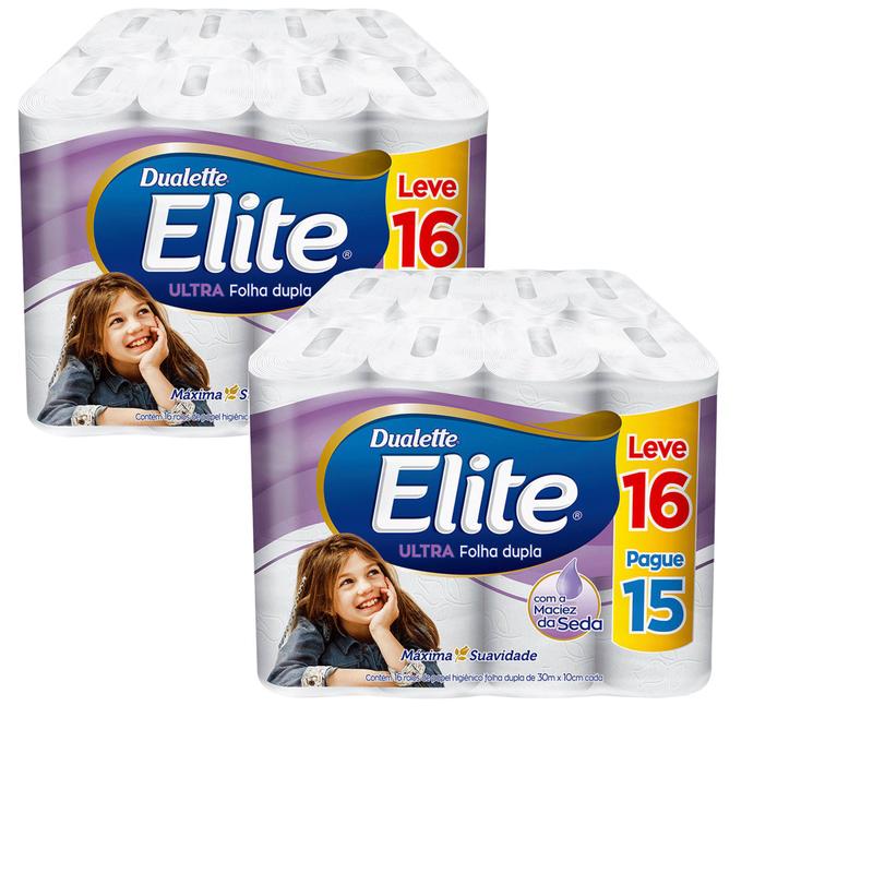 Kit Papel Higiênico Folha Dupla Elite Leve 32 Pague 30 Rolos De 30m